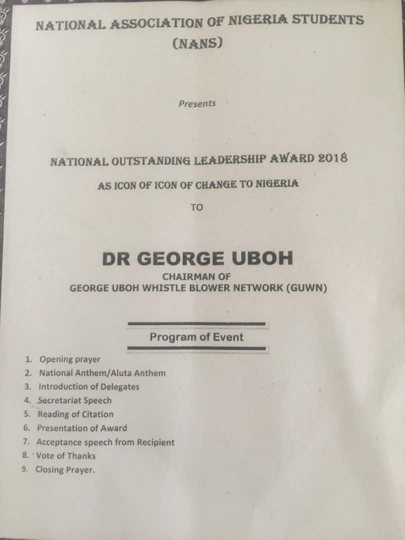 George Uboh, Anti-Corruption Activist Receives Top Award From Student ...